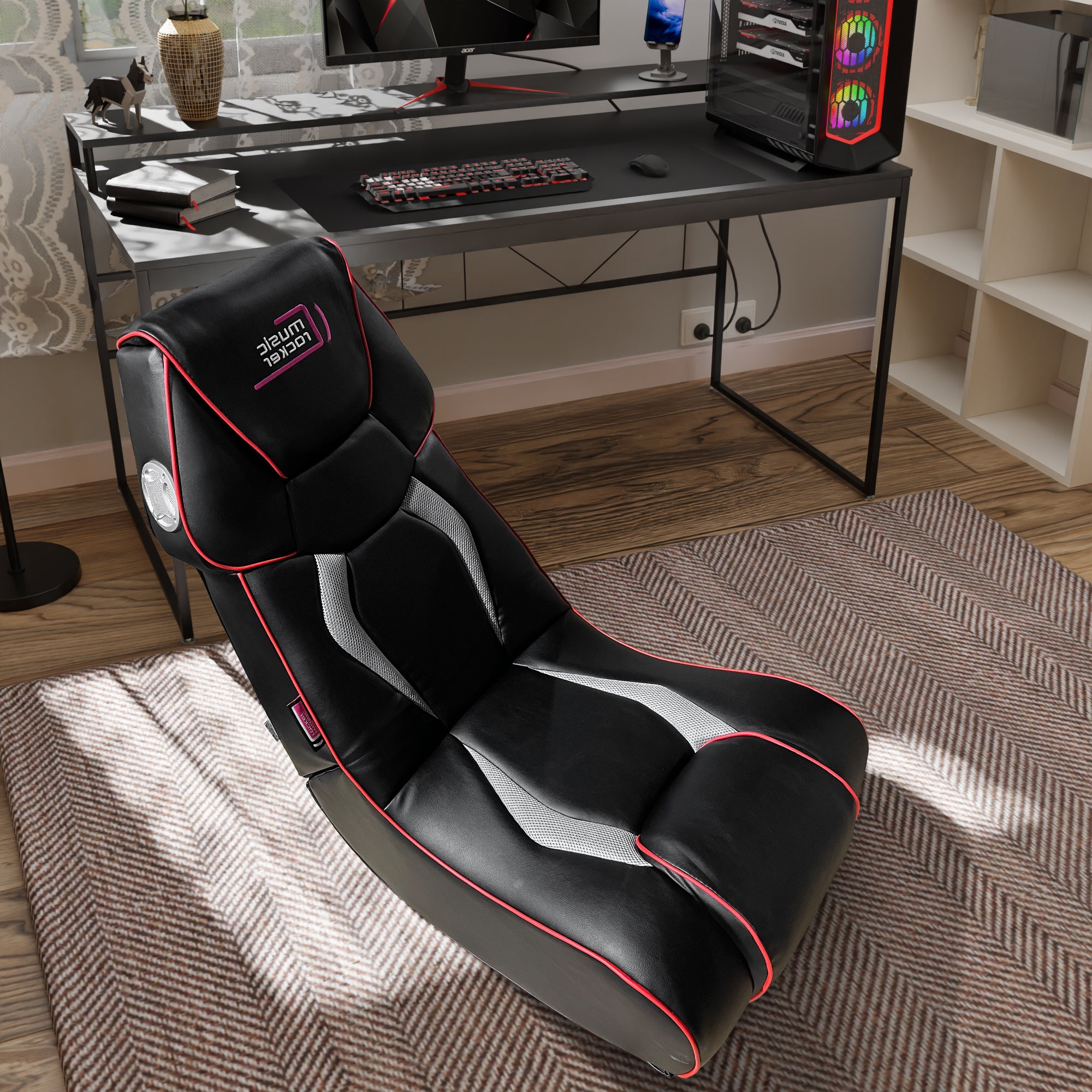 Floor Rocking Gaming Chair with Bluetooth Built in Audio System,Adjust ...